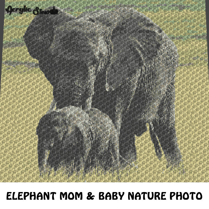 Elephant Mom and Baby Safari Animal Photograph crochet graphgan blanke ...