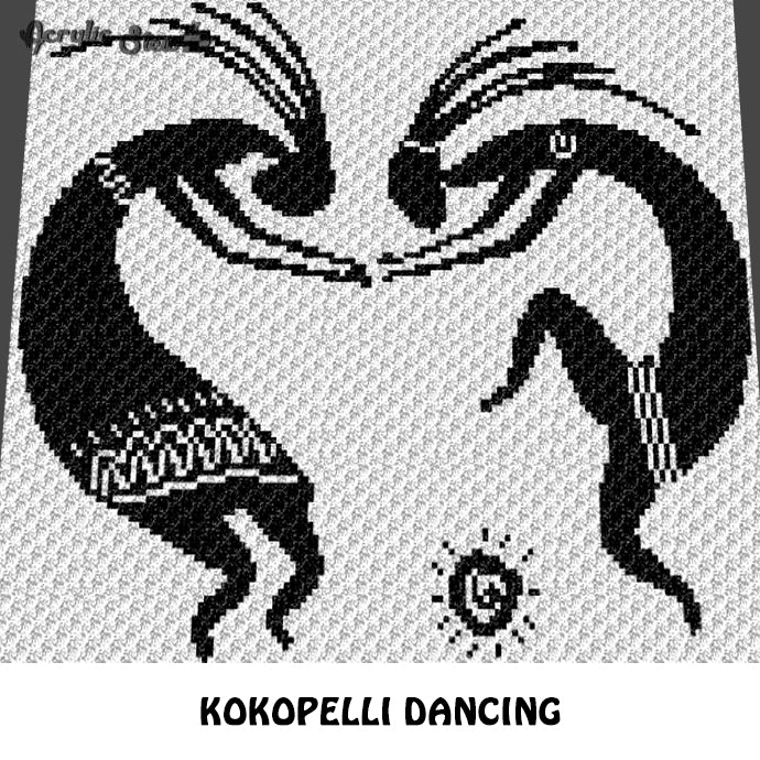 Custom Two Dancing Kokopelli crochet blanket pattern; c2c, cross stitc ...