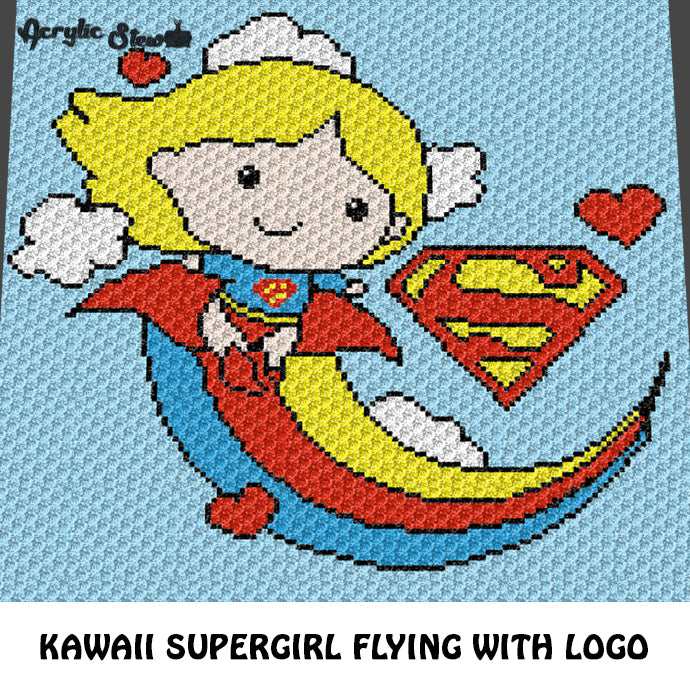 Kawaii Supergirl Mini DC Comics Superhero Cartoon crochet graphgan bla ...