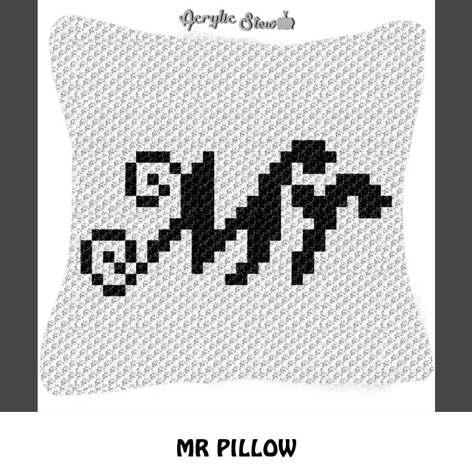 Custom Mr Script Font Wedding crochet graphgan pillow pattern; C2C pil ...